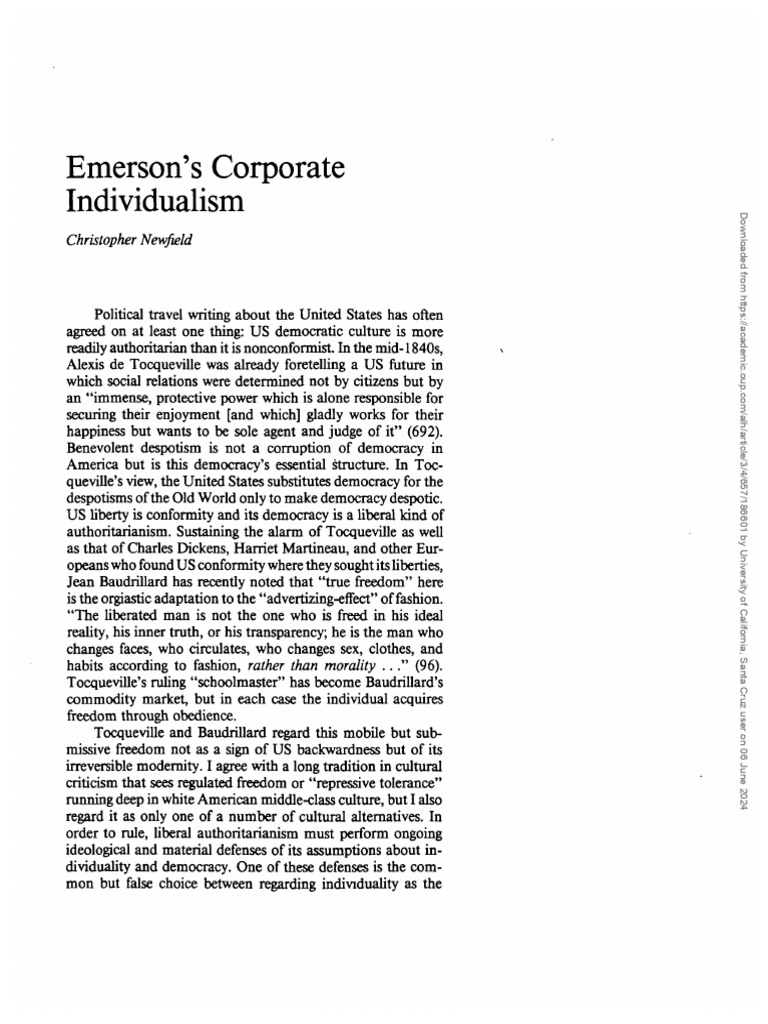 Newfield - Emerson's Corporate Individualism | PDF | Individualism ...
