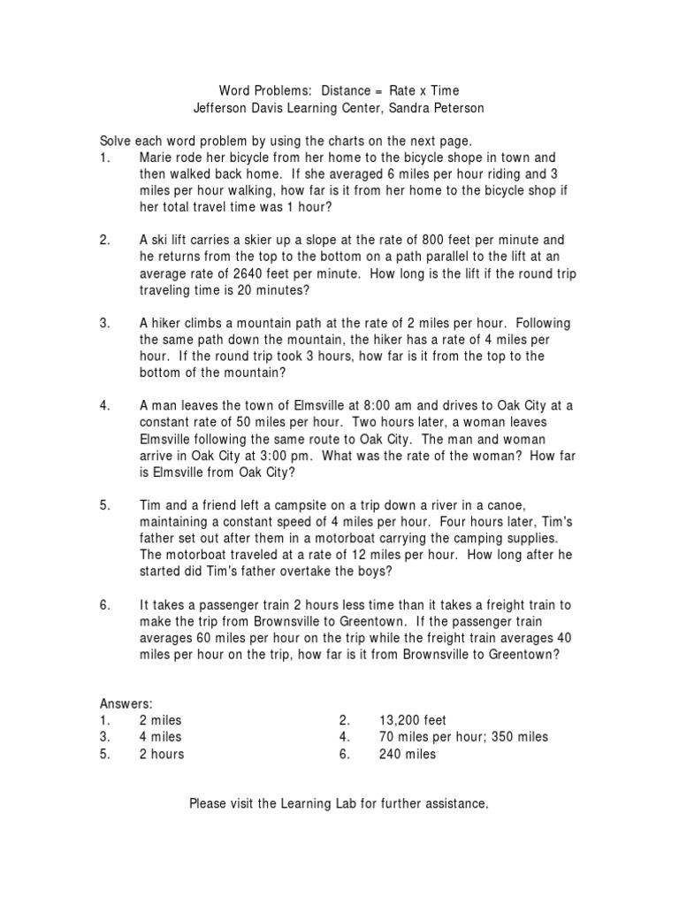 Distance Word Problems | PDF | Train | Hiking