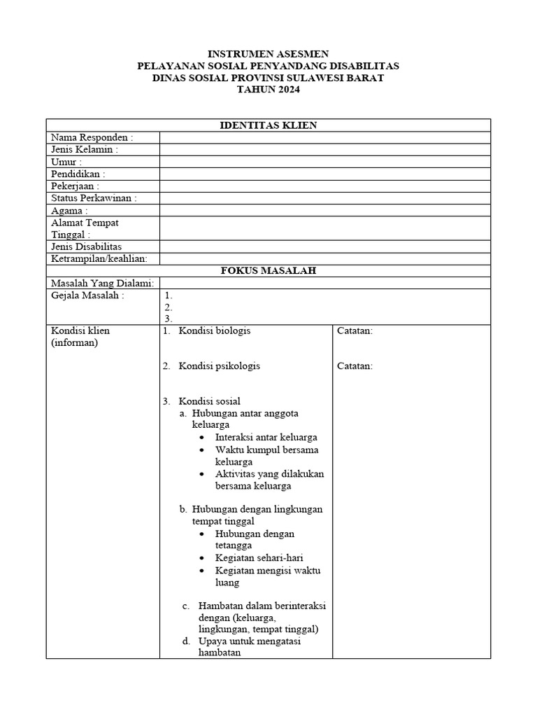 Instrumen Assessment Disabilitas | PDF