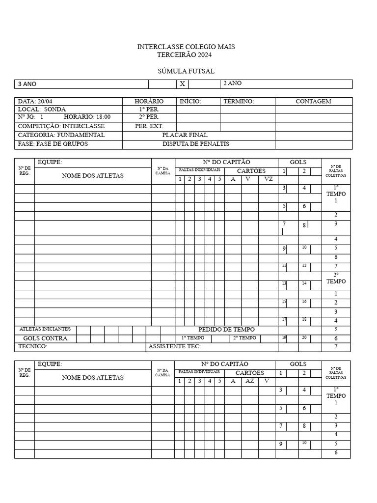 Sumula de Futebol Society | PDF | Futebol | Esportes