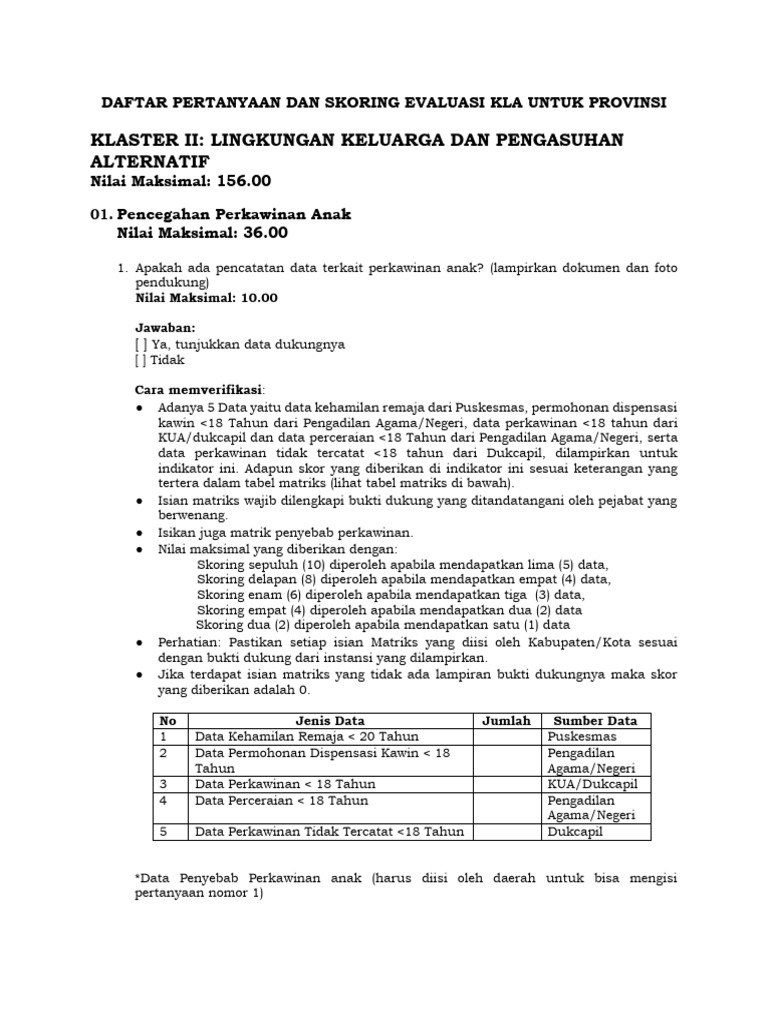 Panduan Pengisian Kla Cluster 11 | PDF