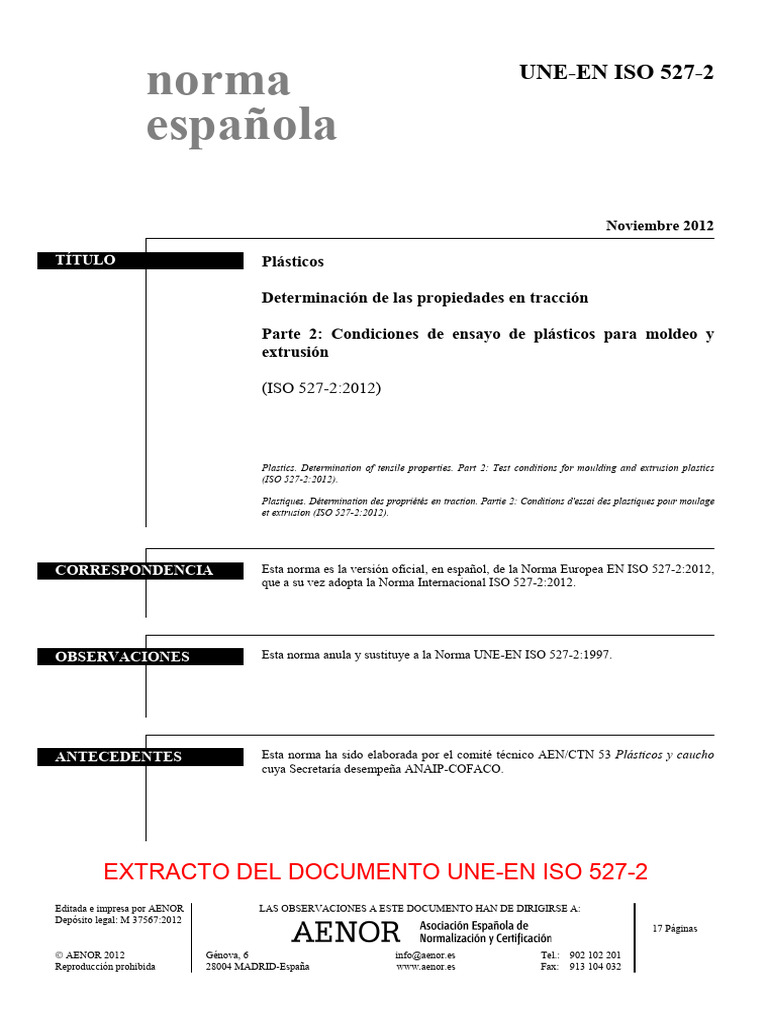 (Ex) Une-En Iso 527-2 2012 | PDF | El plastico | Material compuesto