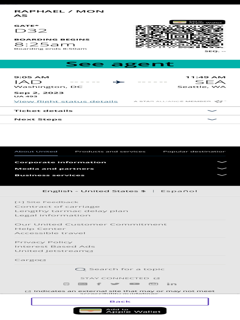 United Airlines - Flight Check in - Boarding Pass | PDF