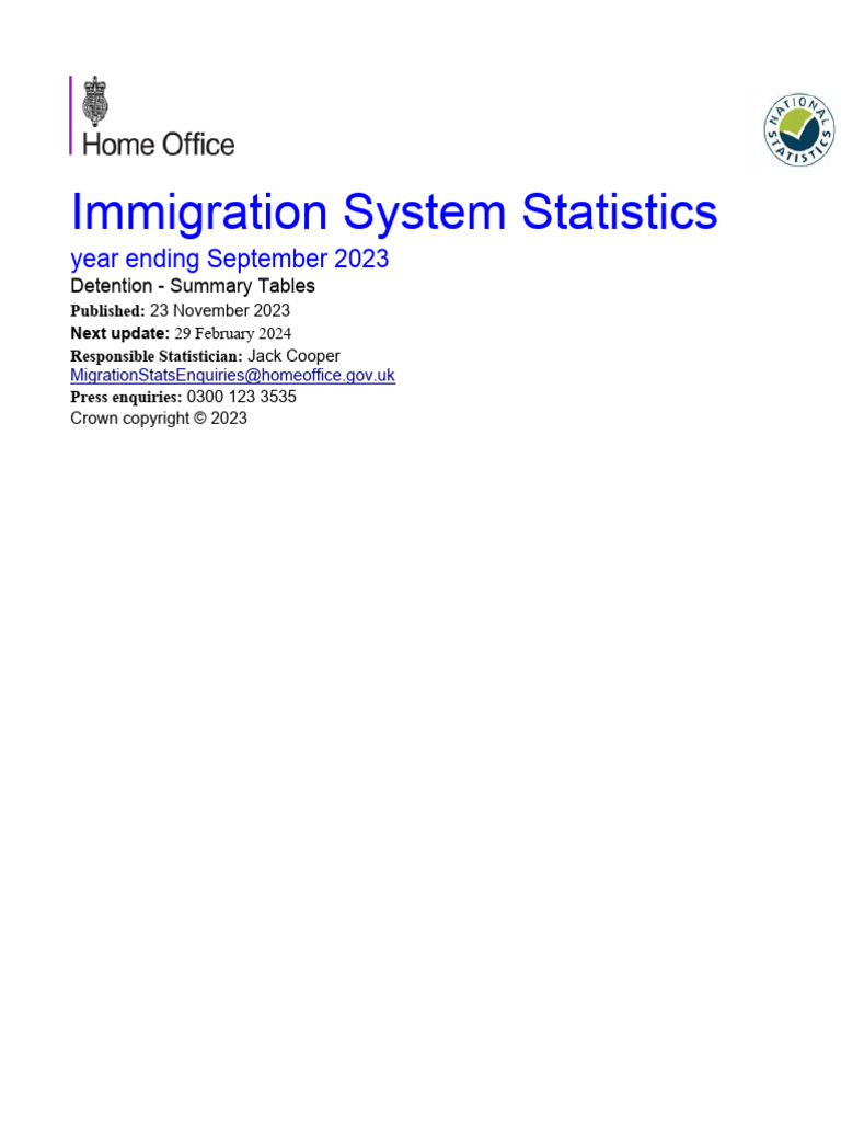 Detention Summary Sep 2023 Tables | Download Free PDF | Immigration ...