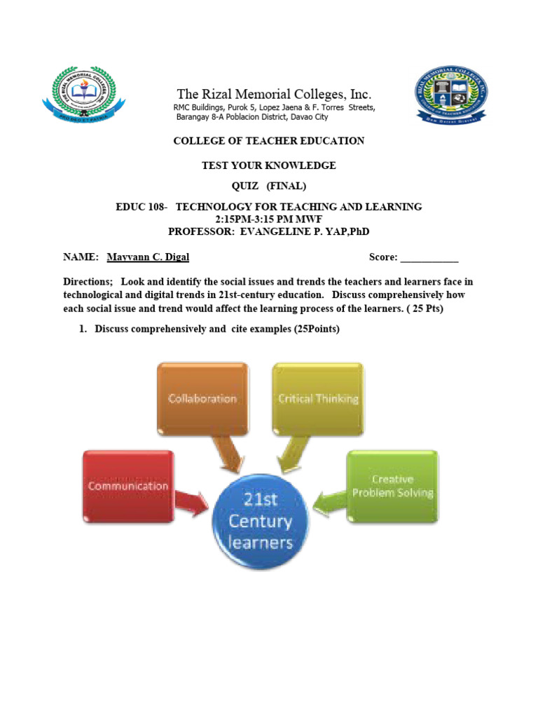 Educ 108 - Test Your Knowledge (Final-Quiz) | PDF | Learning | Behavior ...