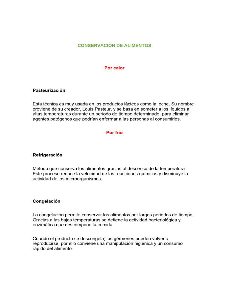 Conservación de Alimentos | PDF | Alimentos | Conservación de los alimentos