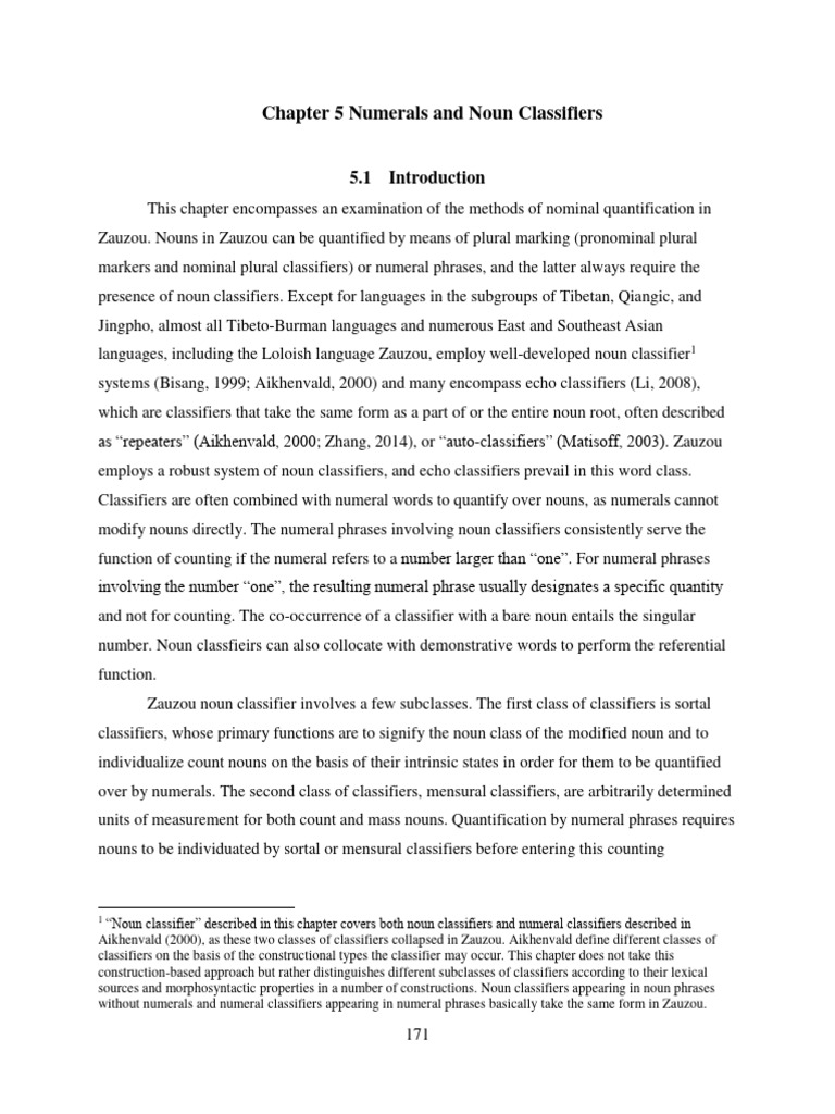 Chapter 5 Numerals and Noun Classifiers | PDF | Plural | Noun