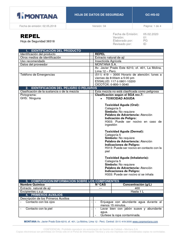 Hoja-de-Seguridad-Repel | Descargar gratis PDF | Agua | Toxicidad