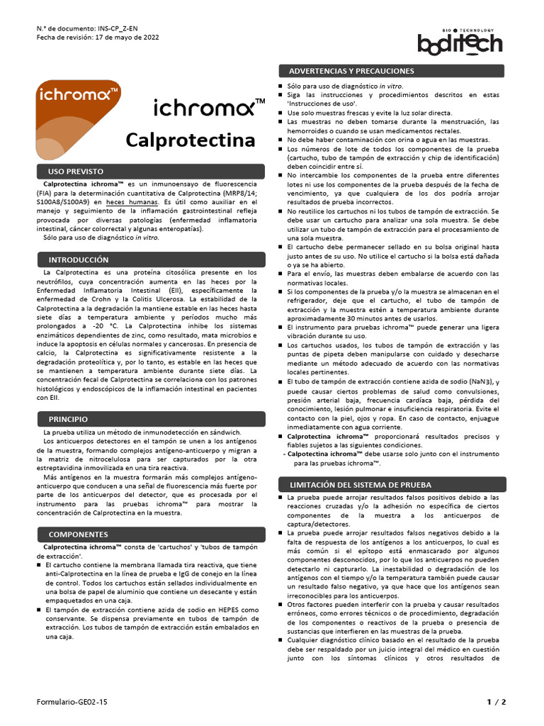 Inserto Calprotectina 220517 | PDF | Anticuerpo | Heces