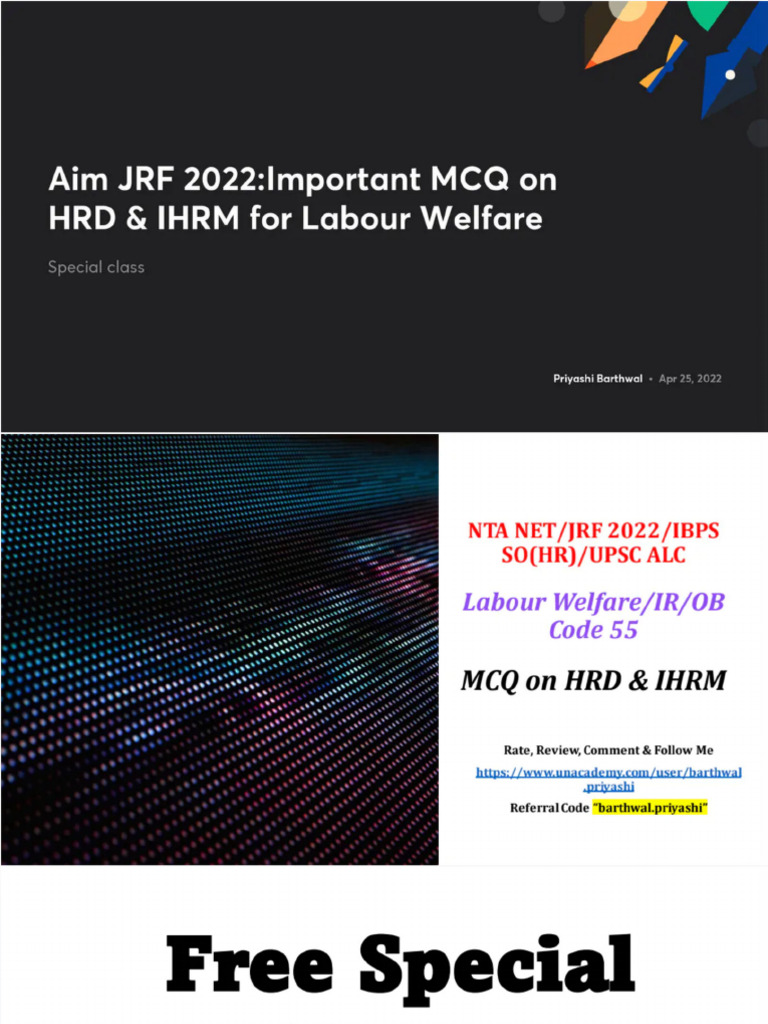 Aim JRF 2022important MCQ On HRD IHRM For Labour Welfare No Anno | PDF