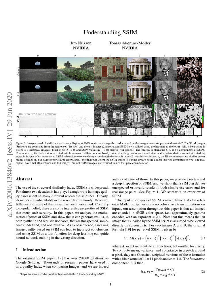Understanding SSIM: Jim Nilsson Nvidia Tomas Akenine-Möller Nvidia | PDF | Image Processing