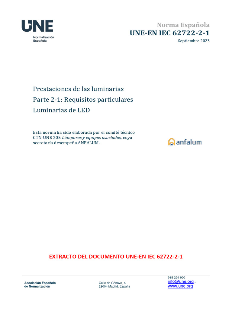 Requisitos para Luminarias LED UNE-EN IEC 62722-2-1 | PDF | Diodo ...