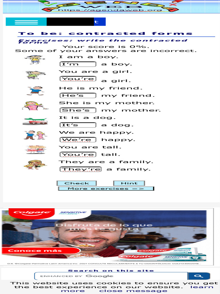 To Be Present Contracted Forms - Exercises | PDF