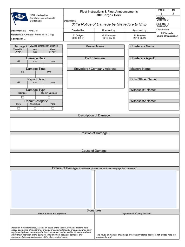 SEA3 30E Notice of Damage by Stevedore To Ship | PDF | Shipping ...