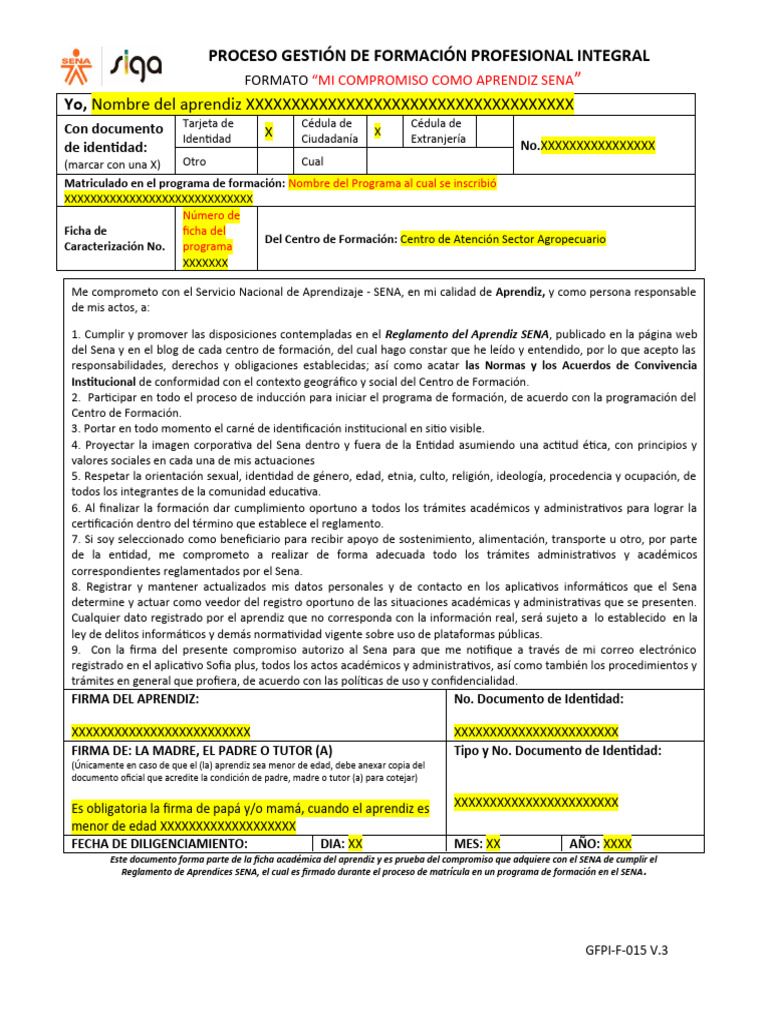 Formato Sena 1 | PDF | Documento de identidad