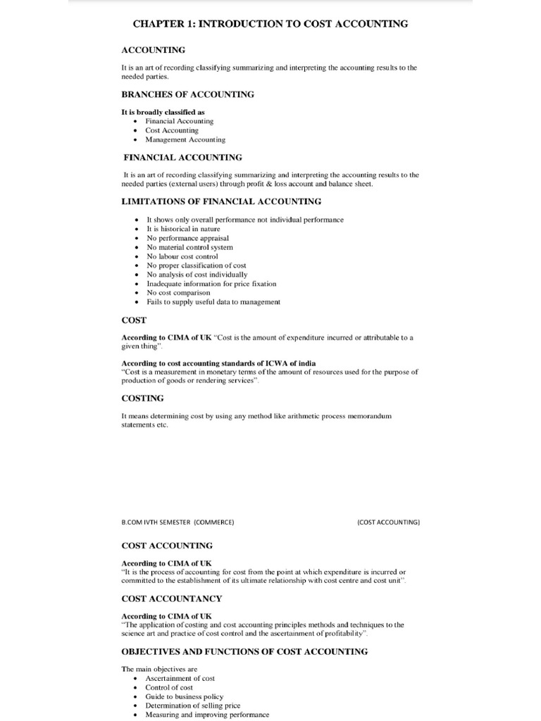 Bcom 3rd Sem Cost Accounting Introduction | PDF