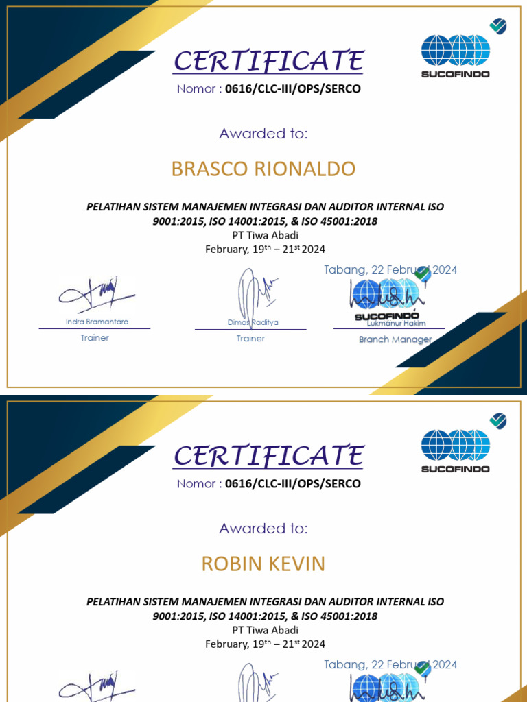 Sertifikat ISO Integrasi PT Tiwa Abadi | PDF | International Organization For Standardization