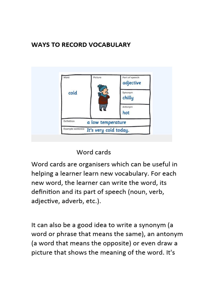 Ways To Record Vocabulary | PDF | Vocabulary | Part Of Speech