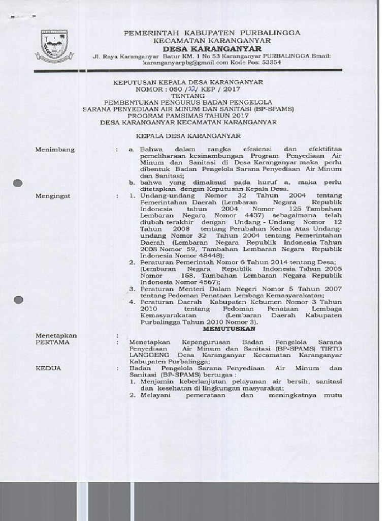 SK Pembentukan Pengurus Badan Pengelola Sarana Pen Kzmru7 SK Pembentukan Pengurus BP Spam PDF | PDF