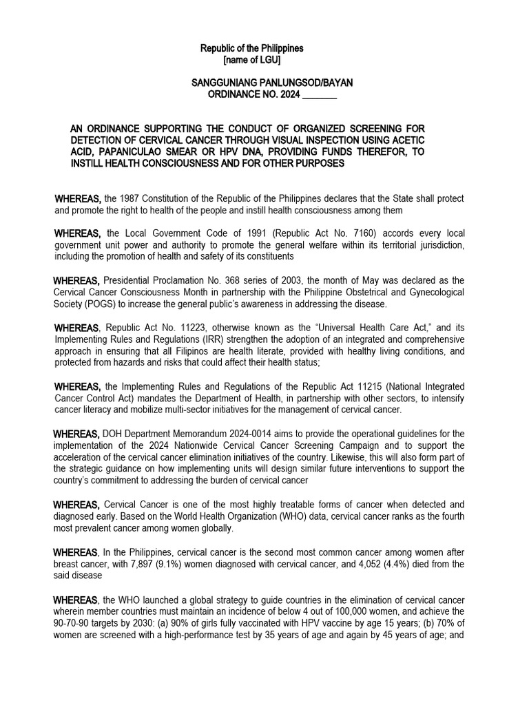 Draft-Ordinance-for-Cervical-Cancer | Download Free PDF | Cervical ...