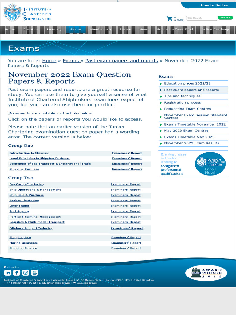 November 2022 Exam Question Papers & Reports Institute of Chartered ...