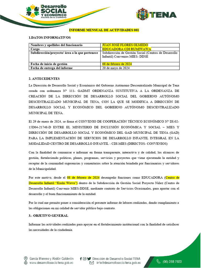 Modelo Informe Mensual de Actividades | PDF