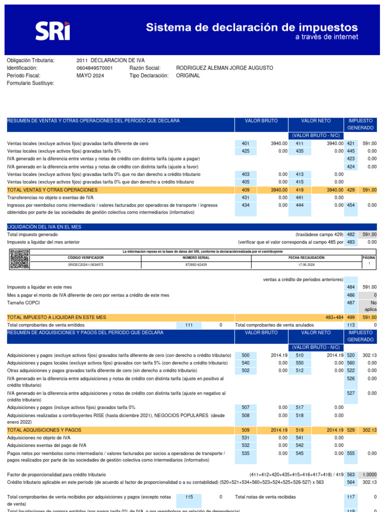 Declaración IVA Mayo 2024 | PDF | Impuesto al valor agregado | Impuestos