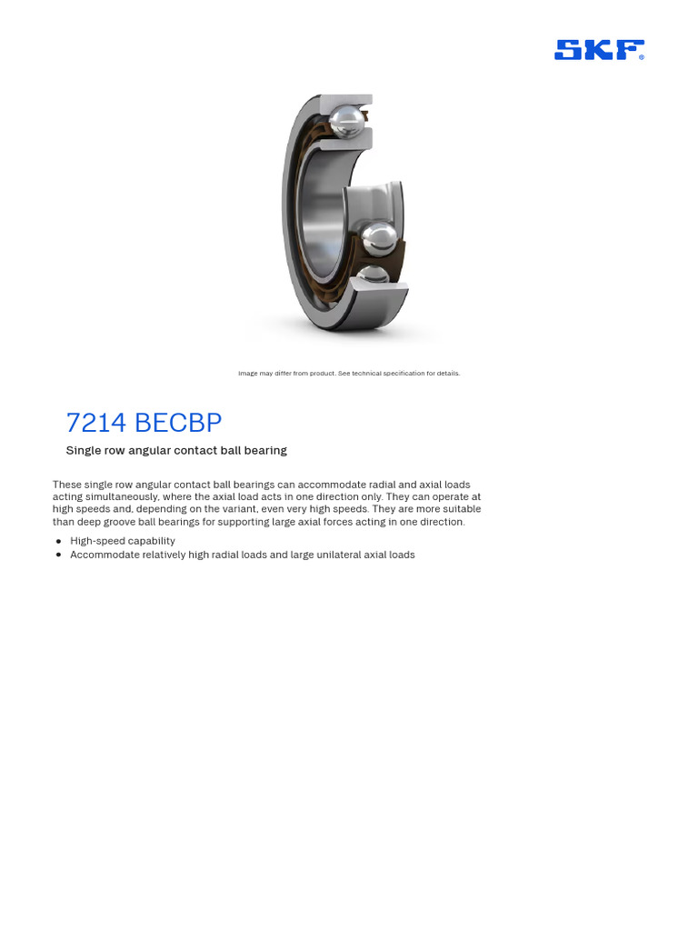 7214 BECBP - Angular Contact Ball Bearings - SKF | PDF | Bearing (Mechanical) | License