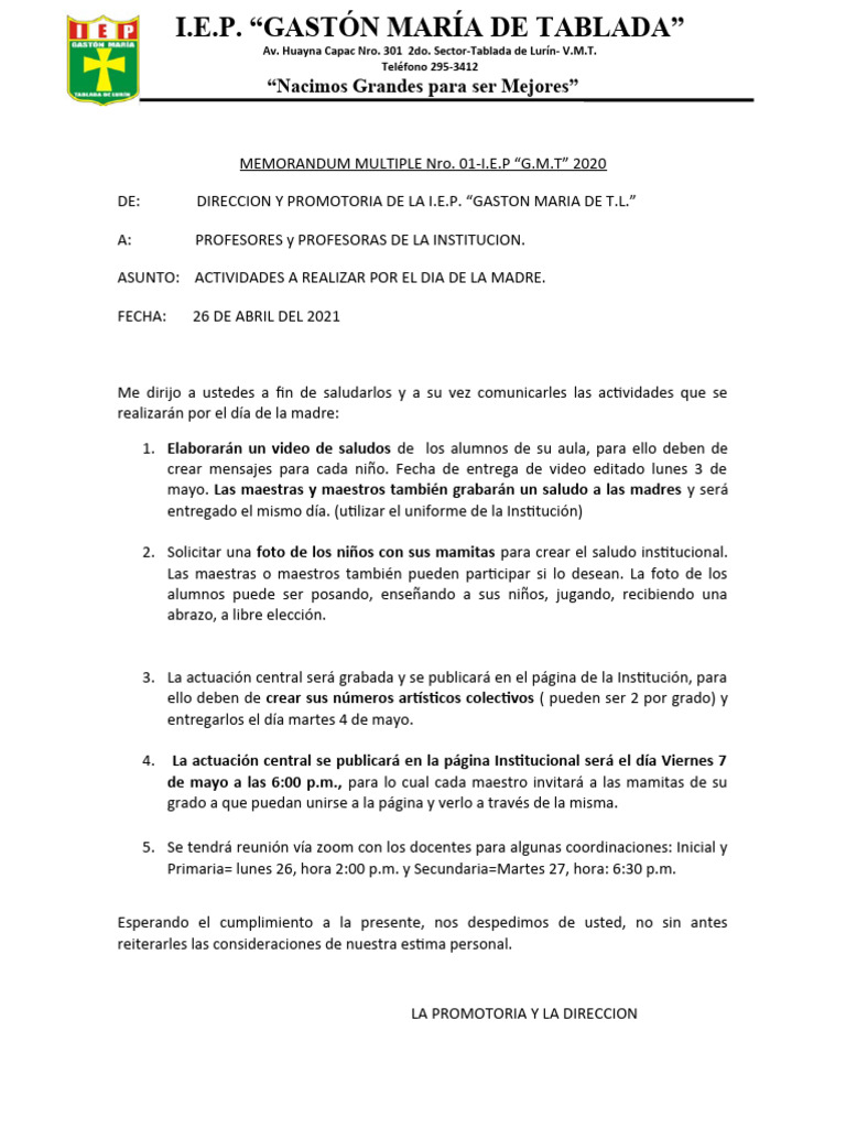 MEMO, DIA DE LA MADRE | PDF