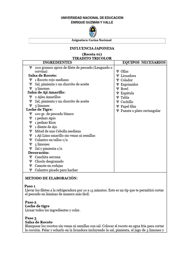 Hoja de Requerimiento - Influencia Japonesa - T6 | PDF | Salsa | Cilantro