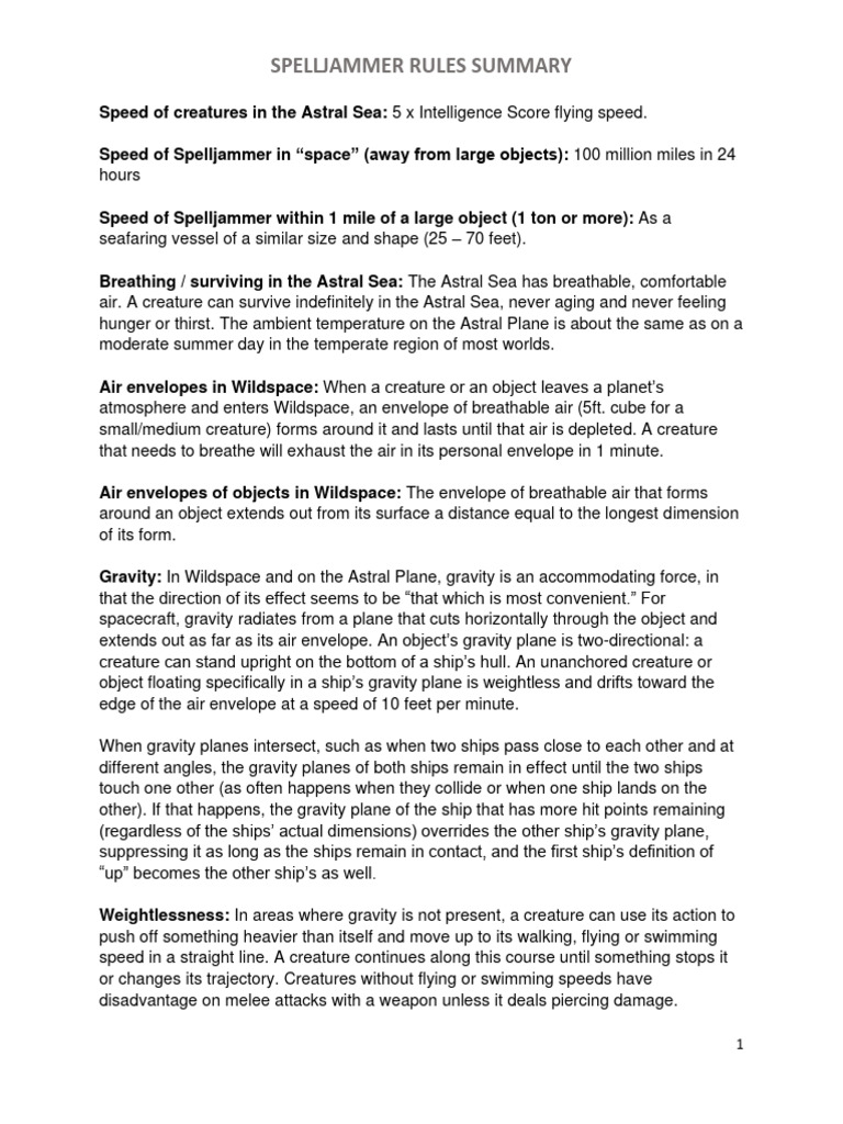 Spelljamming Rules Summary | PDF | Ships