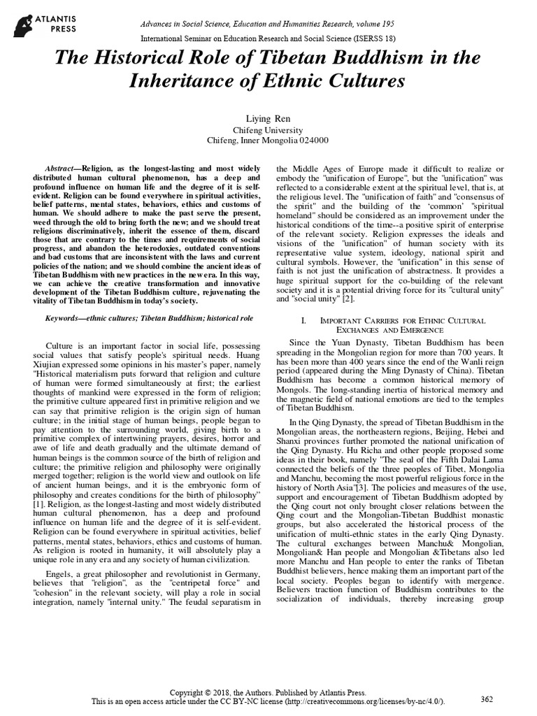 The Historical Role of Tibetan Buddhism in The Inheritance of Ethnic ...
