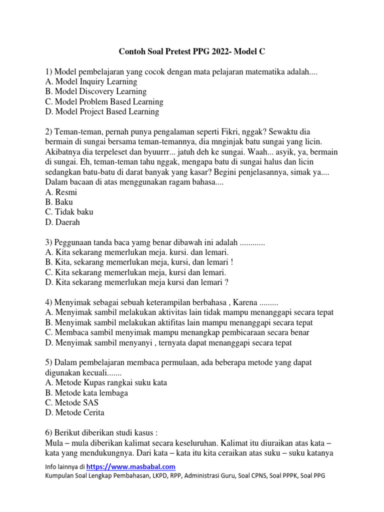 Contoh Soal Pretest PPG 2022 - Model C | PDF | Seni & Disiplin Bahasa