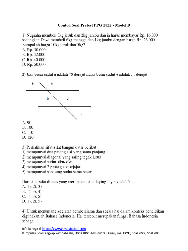 Contoh Soal Pretest PPG 2022 - Model D | PDF | Kajian Bahasa Asing