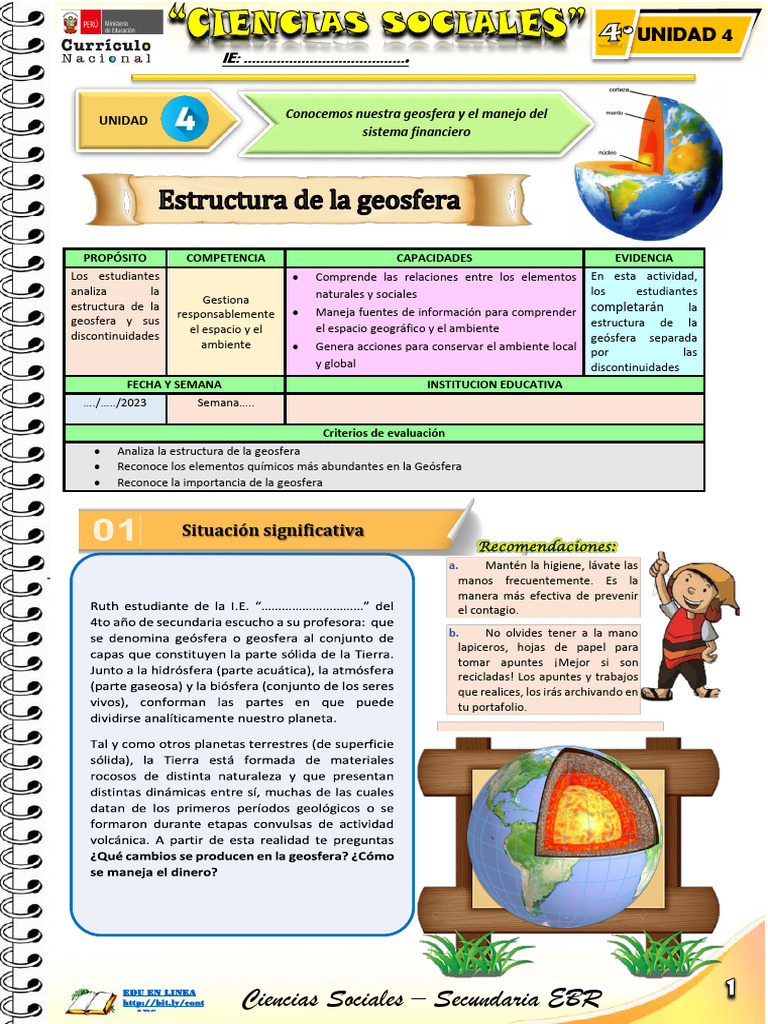 Ficha de Actividad CCSS 4°-Semana 1 | PDF | Corteza (Geología) | Tierra