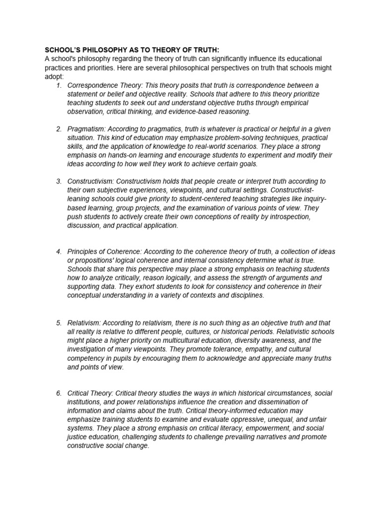 SCHOOLS PRINCIPLE | Download Free PDF | Truth | Constructivism ...