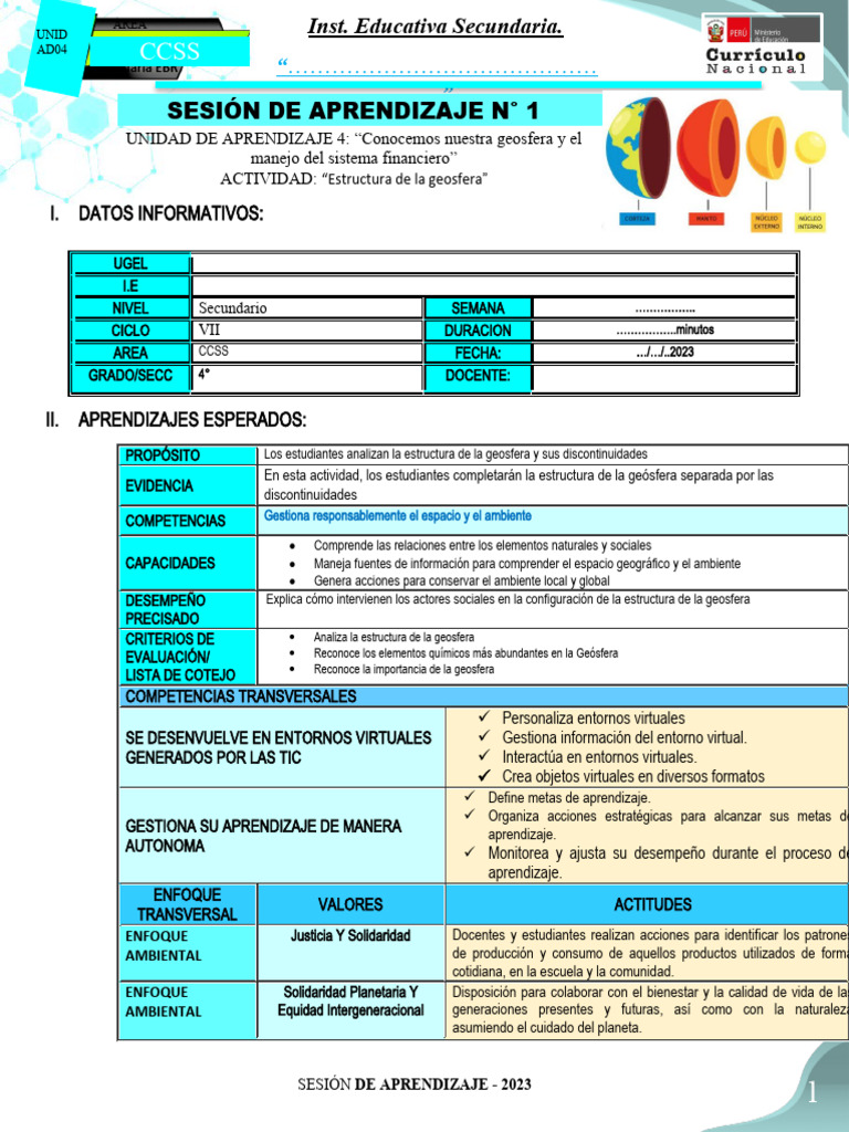 Sesion CCSS 4° Sec-Semana 01 | PDF | Aprendizaje | Evaluación