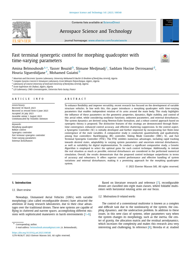Fast Terminal Synergetic Control For Morphing Quadcopter With Time ... Fast Terminal Synergetic Control For Morphing Quadcopter With Time ...