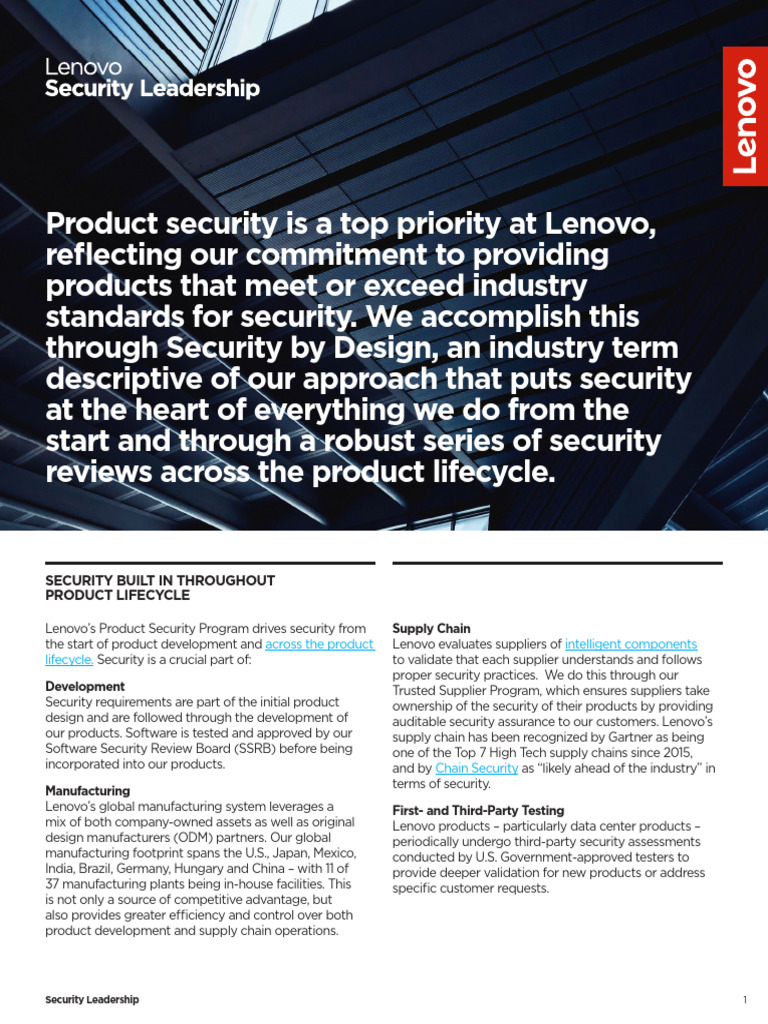 Lenovo's Commitment to Product Security | PDF | Lenovo | Personal Computers
