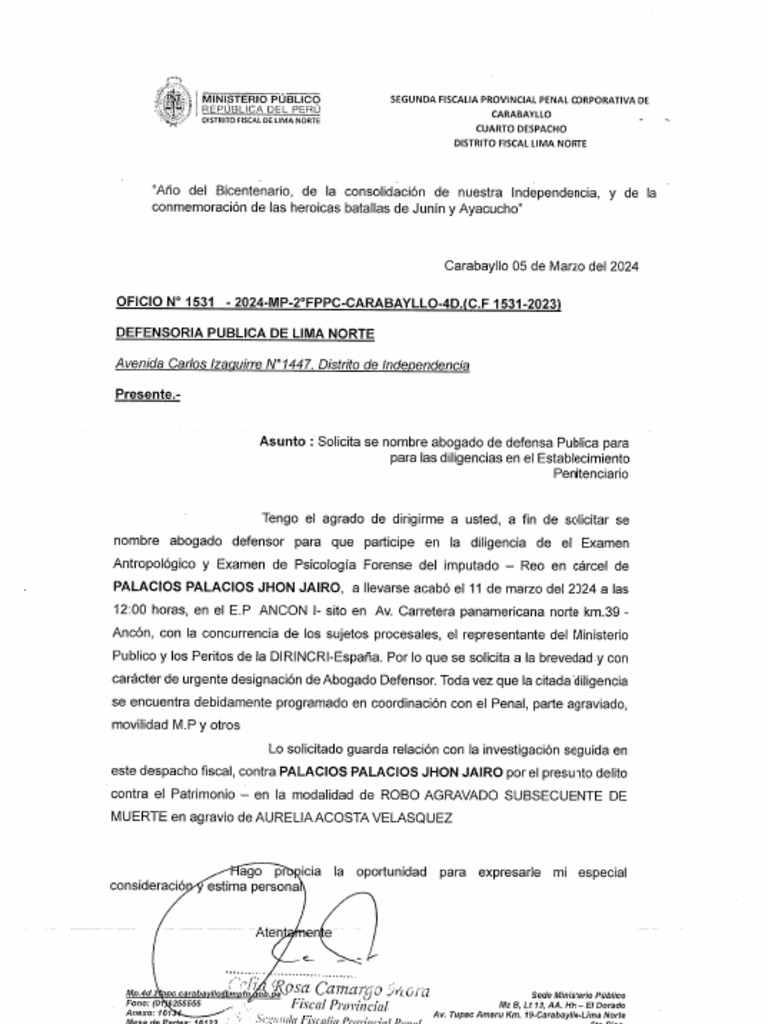Oficio - 001531 2024 - 4D 2FPPC Caraba | PDF