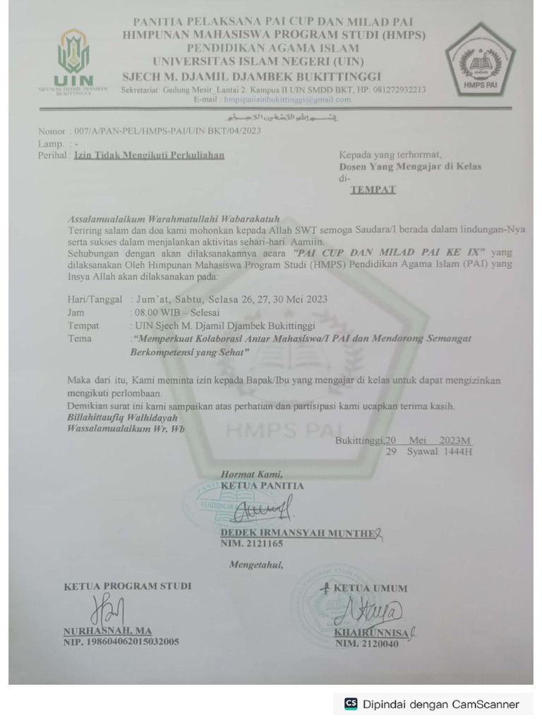 Surat Izin Tidak Mengikuti Perkuliahan | PDF