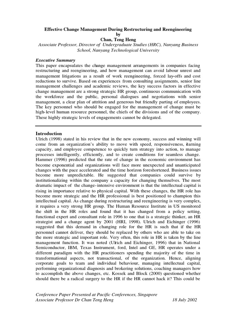 Change Management in Restructuring | PDF | Human Resource Management ...