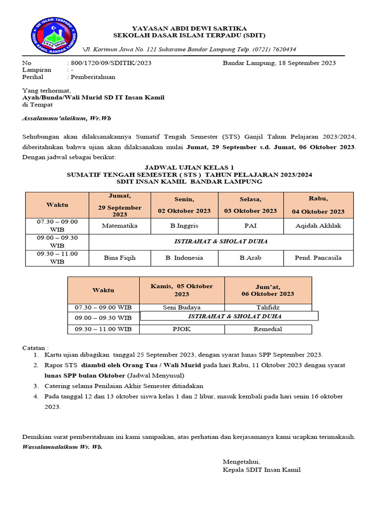 Jadwal Pts 2023 2024 | PDF