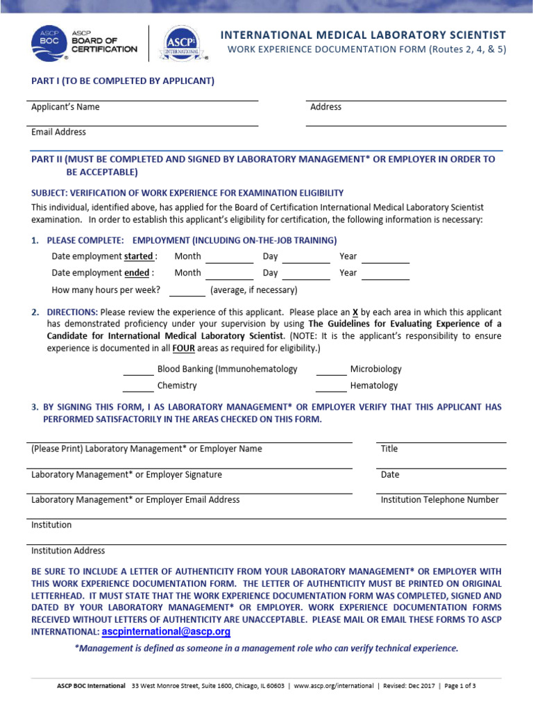 Imls 2 4 5 Work Experience Doc Form | PDF | Medical Laboratory ...