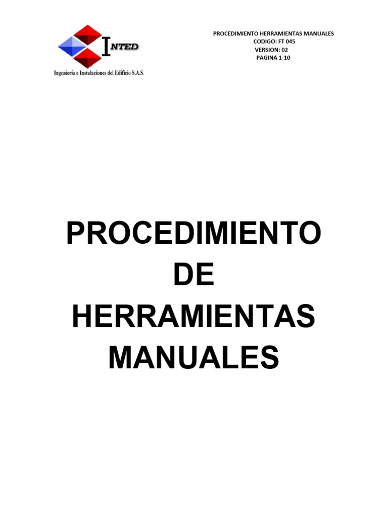 Procedimiento Herramientas Manuales | PDF | Cuchillo | Tornillo