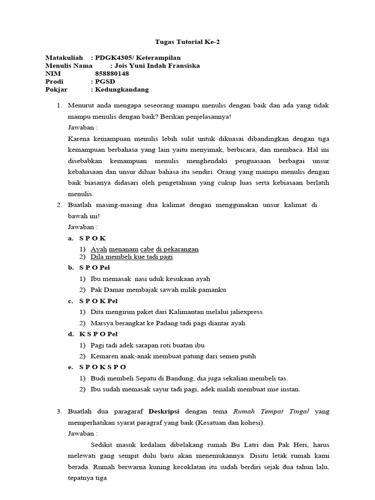 Tugas Tutorial Ke2 Keterampilan Menulis Pdf