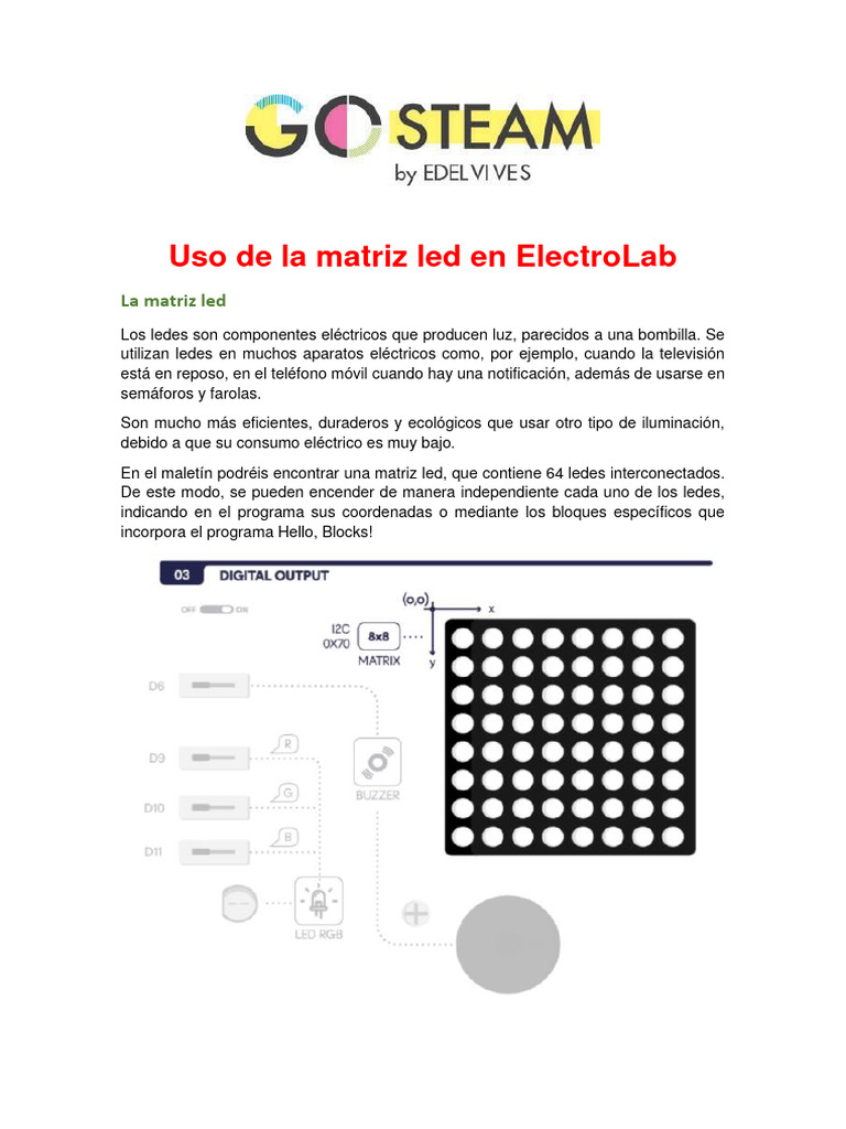 Uso de La Matriz Led en ElectroLab | PDF | Diodo emisor de luz | Animación
