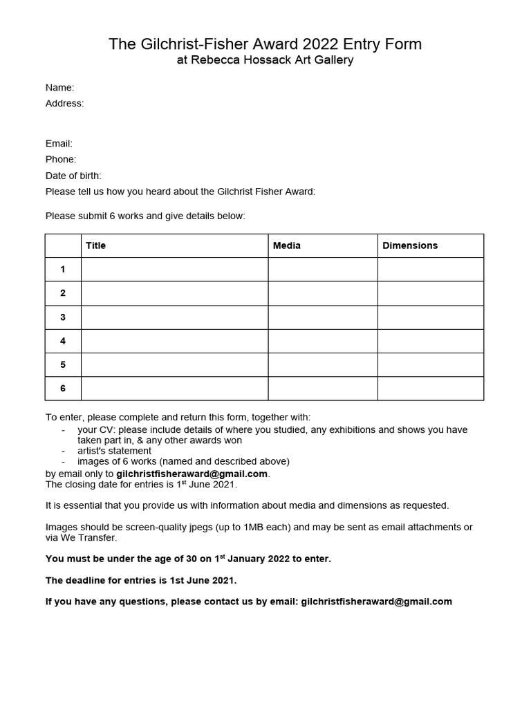 GFA 2022 Entry Form | PDF | Sports & Recreation | Home & Garden