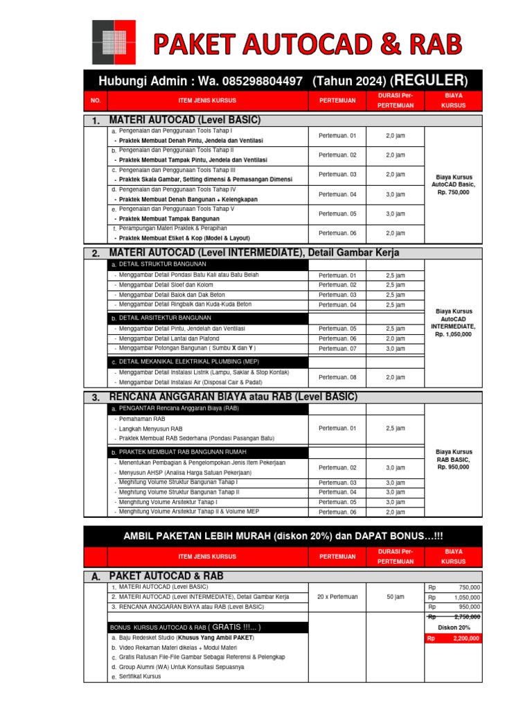 Reguler Paket Autocad Rab 2024 Pdf