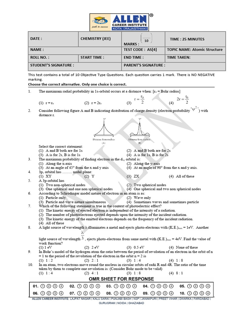 Chemistry-4 - JEE - (Atomic Structure) | PDF | Atomic Orbital ...